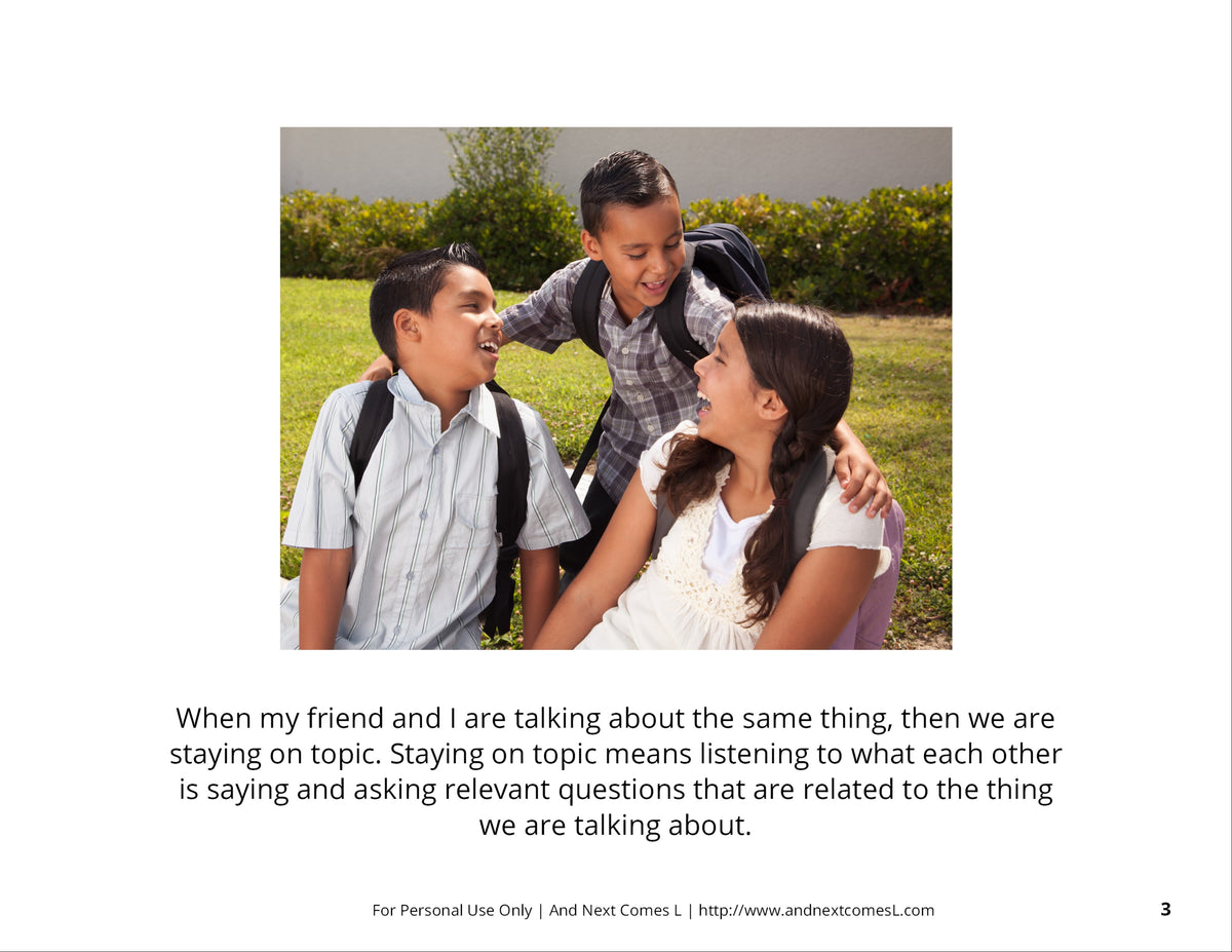 Staying on Topic Social Story – And Next Comes L