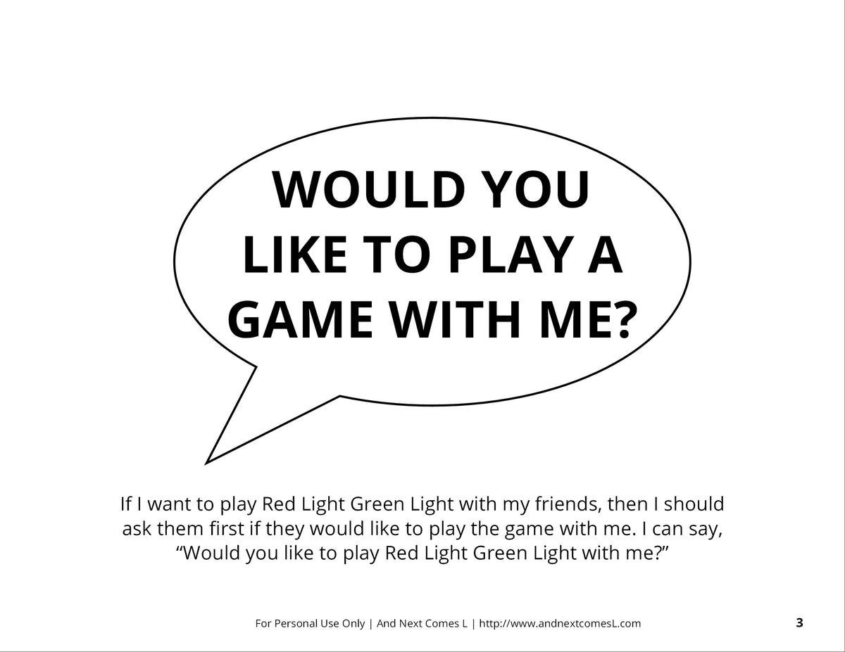 Playing Red Light Green Light Social Story – And Next Comes L