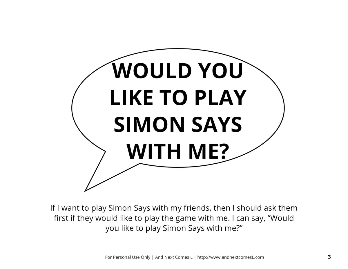 Playing Simon Says Social Story – And Next Comes L