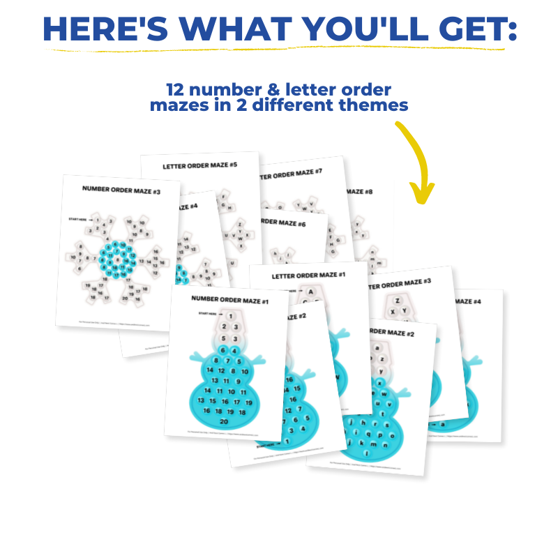 Winter Pop it Number & Letter Order Mazes – And Next Comes L